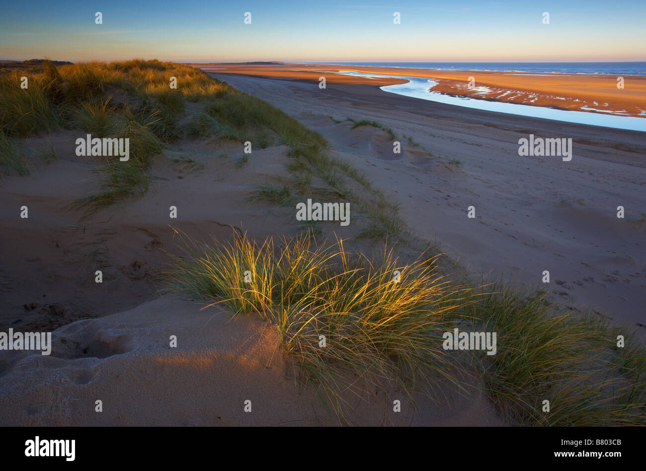 A view of Holkham bay and Burnham Harbour from the dunes at Burnham in ...