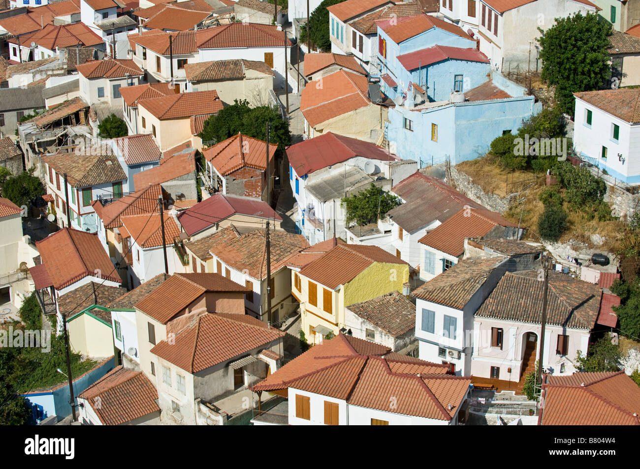 The houses on Ano Vathy (old part of Samos-Town Stock Photo - Alamy