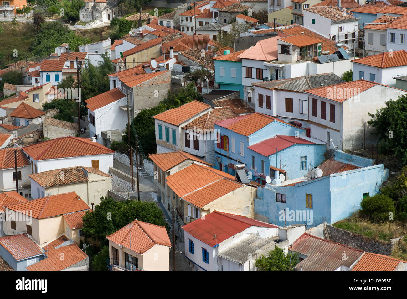The houses on Ano Vathy (old part of Samos-Town Stock Photo - Alamy