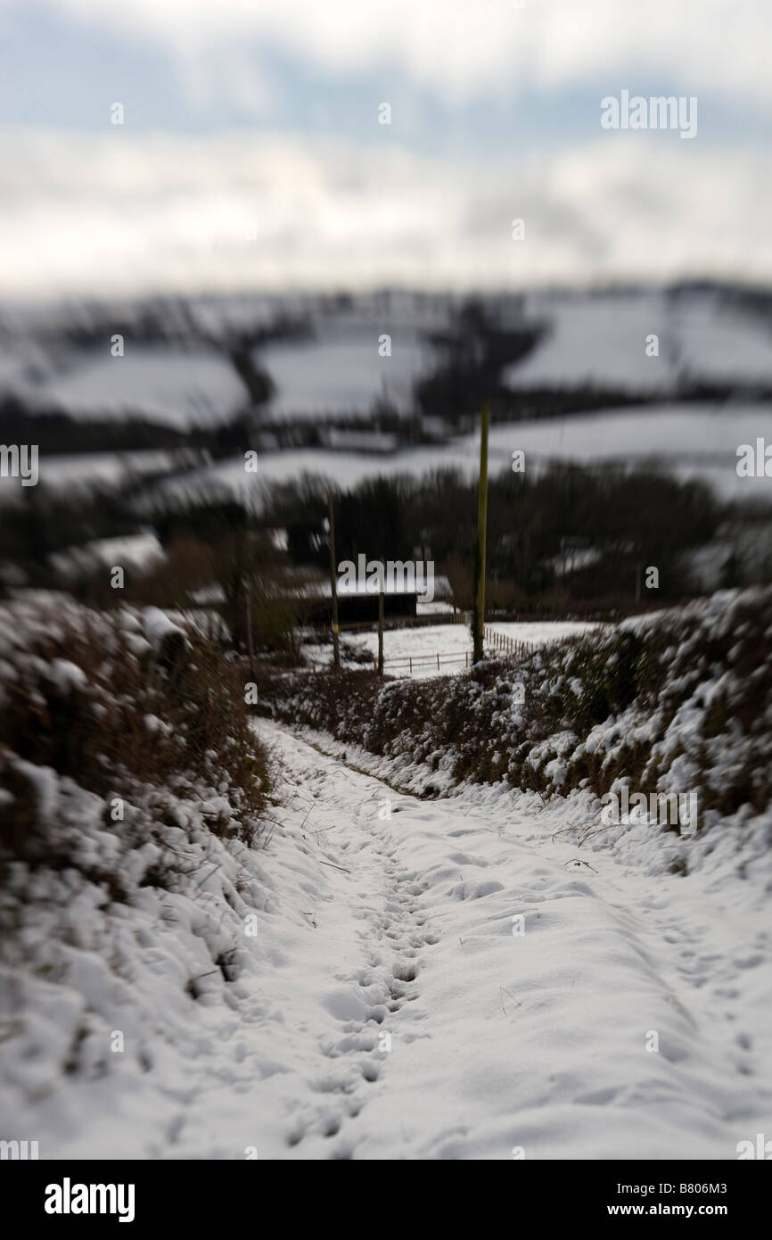 Snow covered farming landscape in Devon near Exeter. England Stock ...