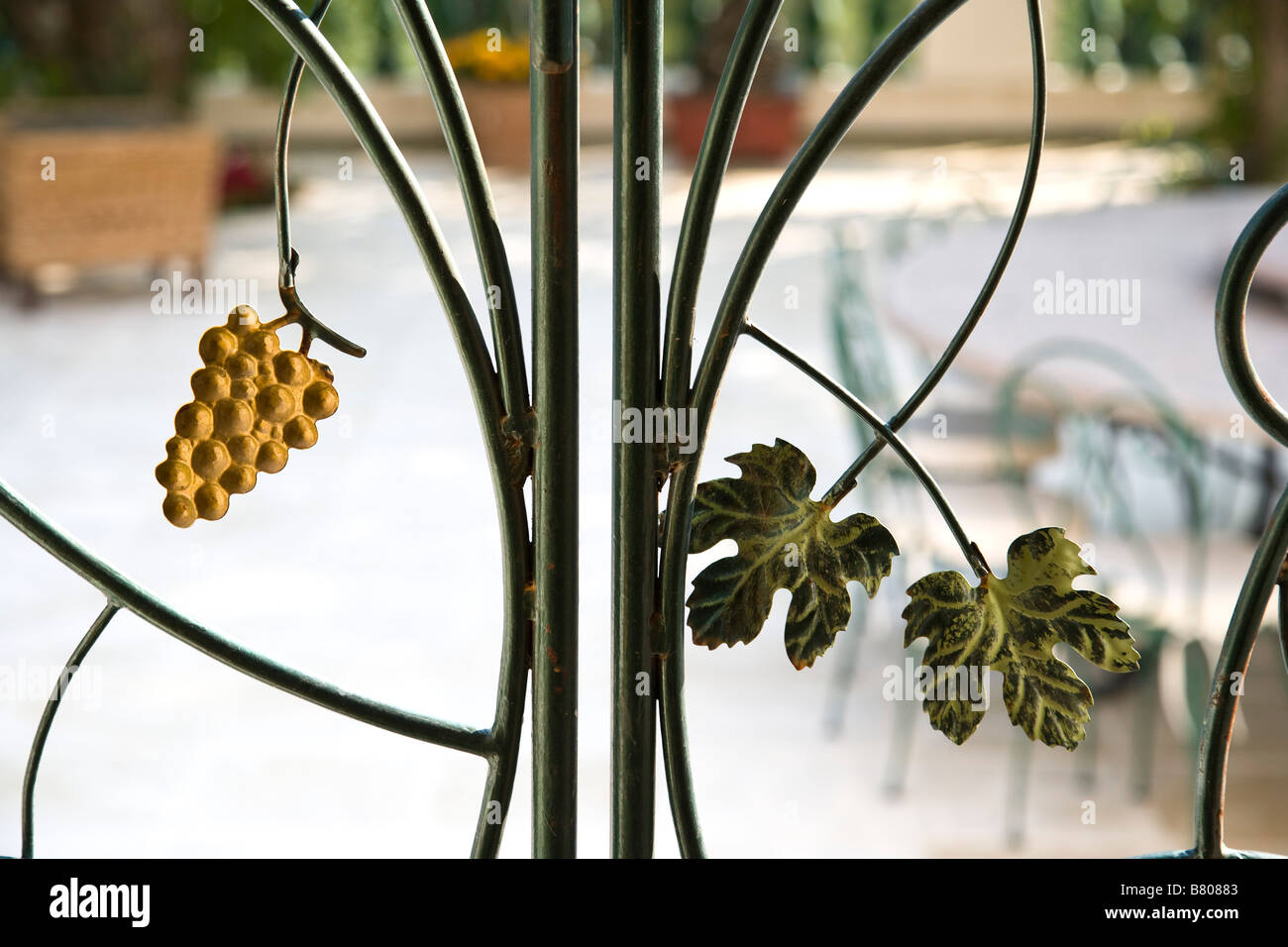 Delicate ironwork grill on window to courtyard in a villa South of ...
