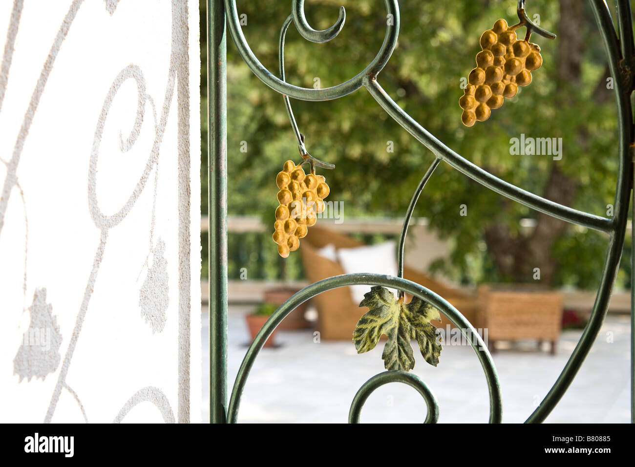 Delicate ironwork grill on window to courtyard in a villa South of ...