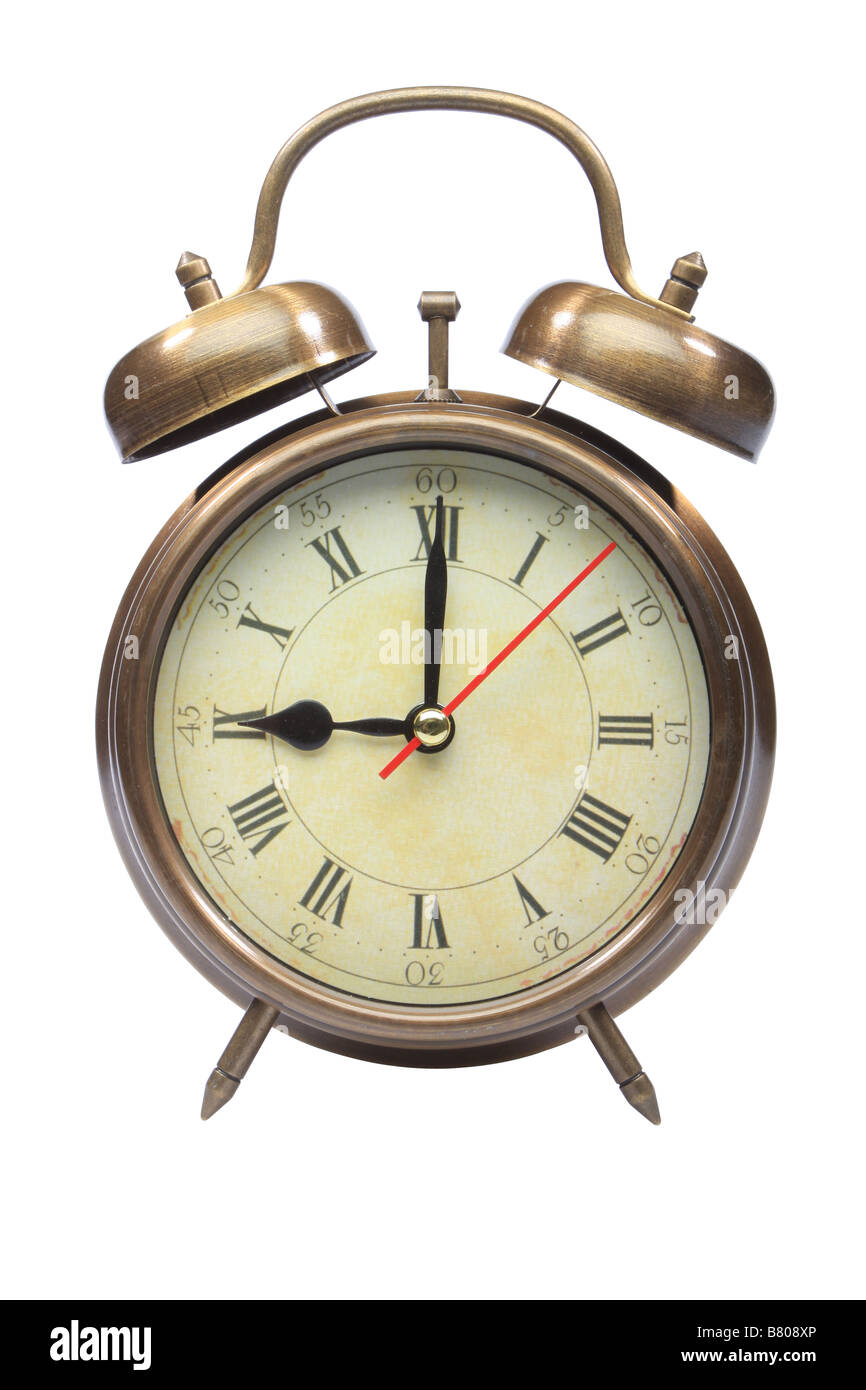 Old fashioned alarm clock isolated on white Stock Photo - Alamy Old fashioned alarm clock isolated on white Stock Photo - Alamy