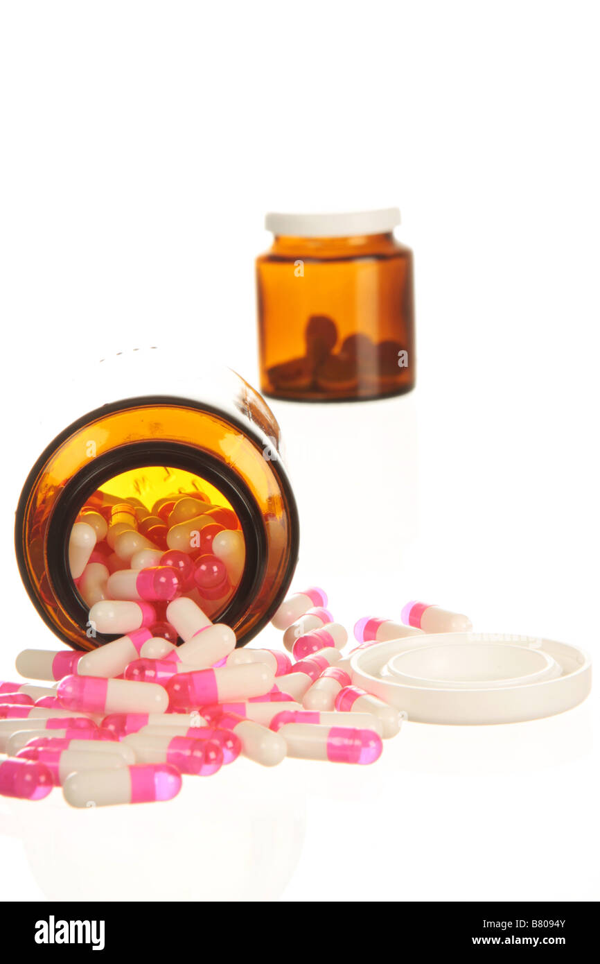 Prescription medicine in pill bottles, isolated on white Stock Photo ...