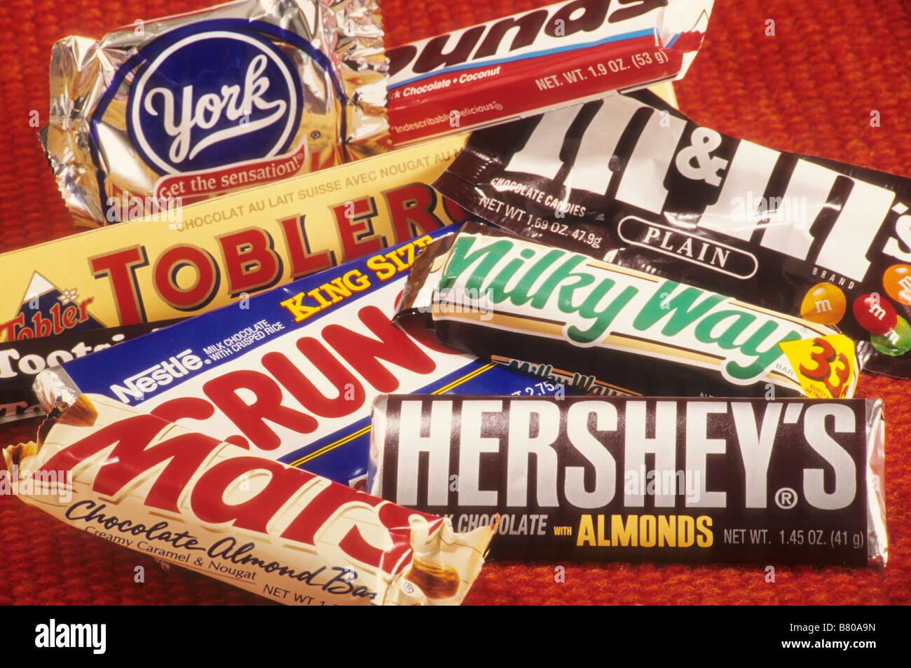 Assortment of candy bars that include chocolate fat obesity health ...