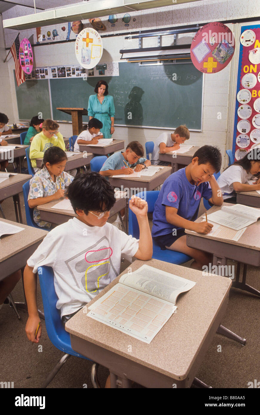 Junior high school students take state achievement test in class Stock ...