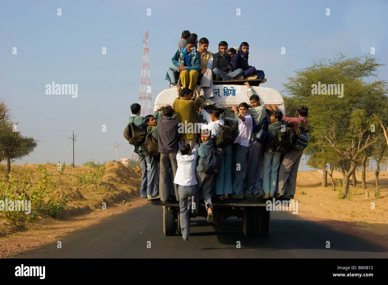 Overloaded bus carries school children Rajasthan India Stock Photo - Alamy