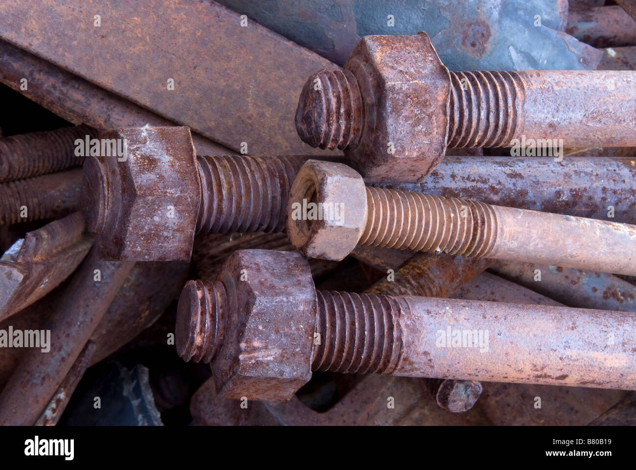 Four old rusty bolts in a bin for recycling Stock Photo - Alamy