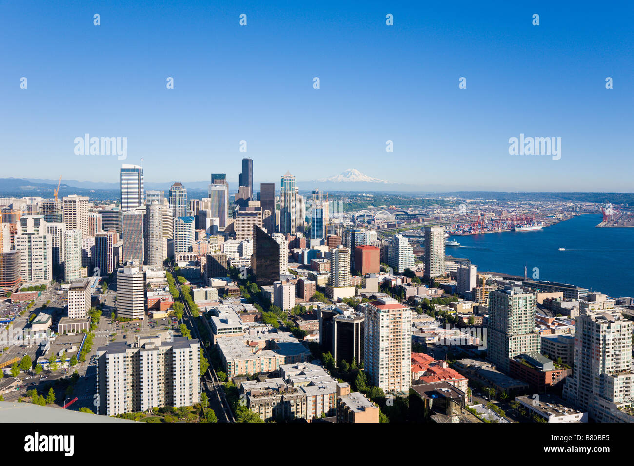 Downtown Seattle and shipping docks as seen from the Space Needle in ...