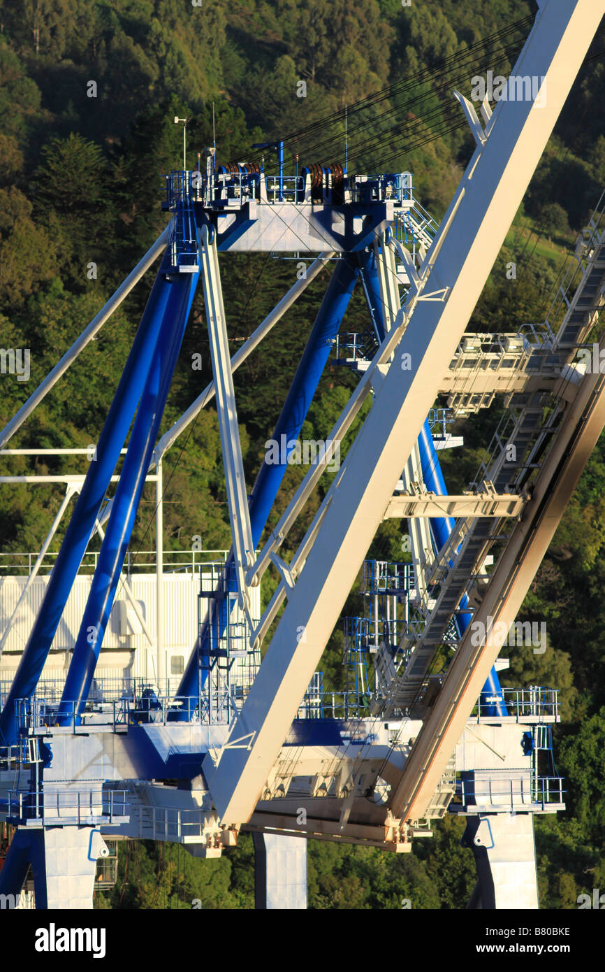 Close up of crane at container terminal,Port Chalmers, Otago Harbour ...