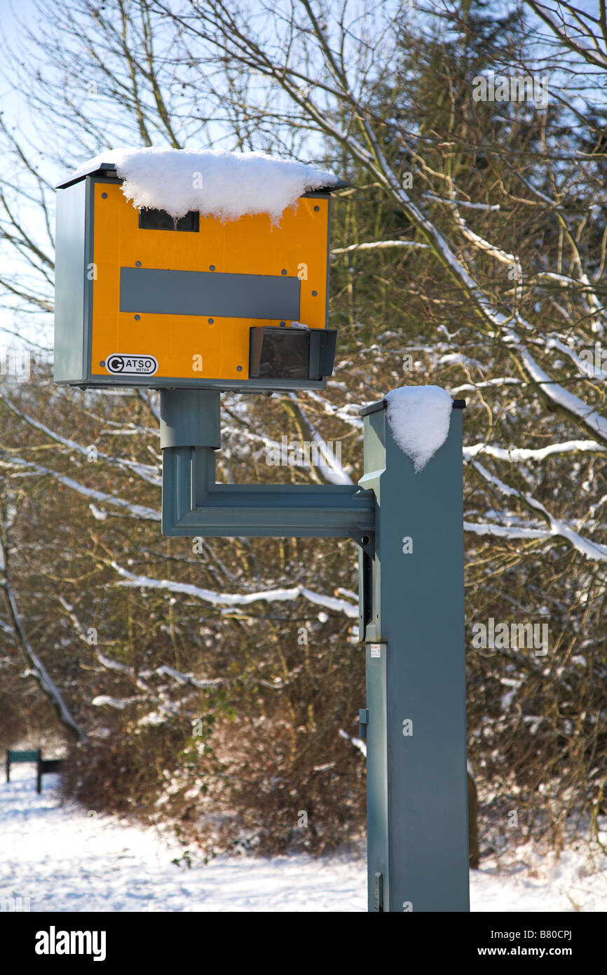 Gatso speed camera with snow cover Stock Photo - Alamy