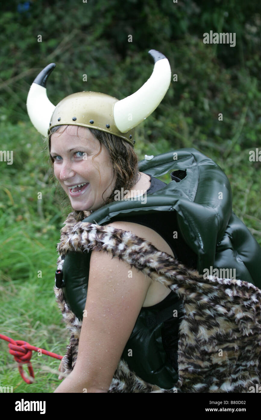 Monmouth Raft Race contestant wearing fancy dress of a Viking makes ...