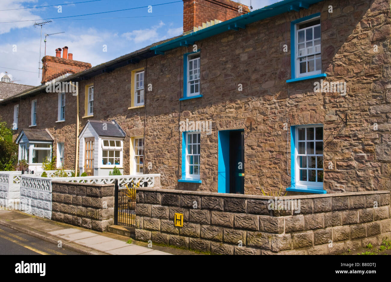 Typical terraced rural town housing in Usk Monmouthshire South Wales UK ...