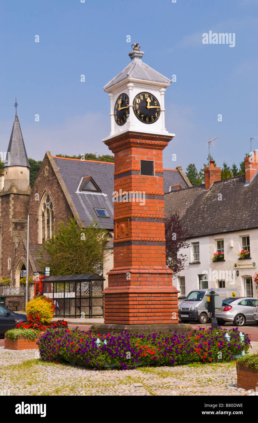 Victorian clock with floral display at Twyn Square Usk Monmouthshire ...