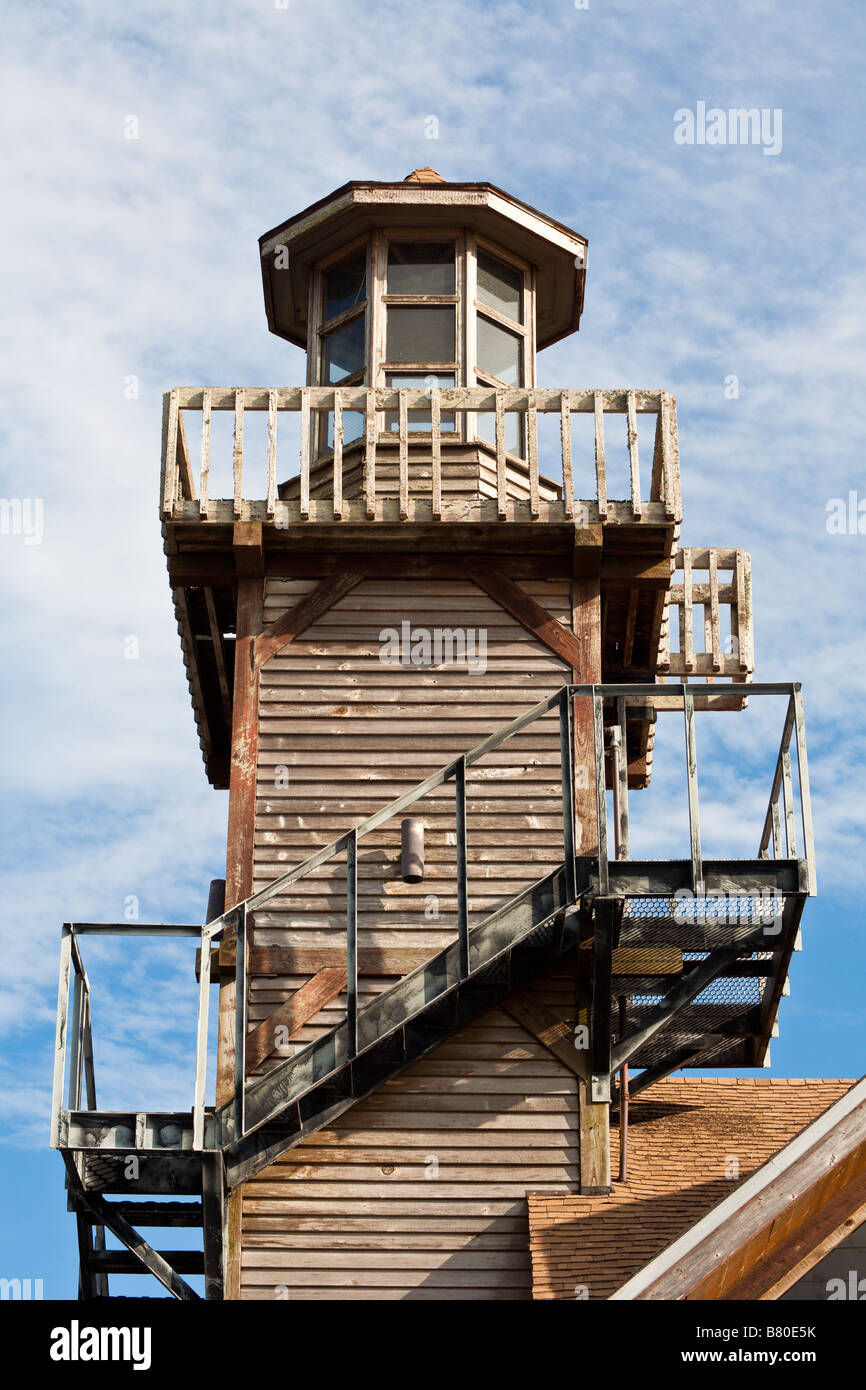 Lighthouse shaped tower at restaurant along coastline in Cedar Key ...