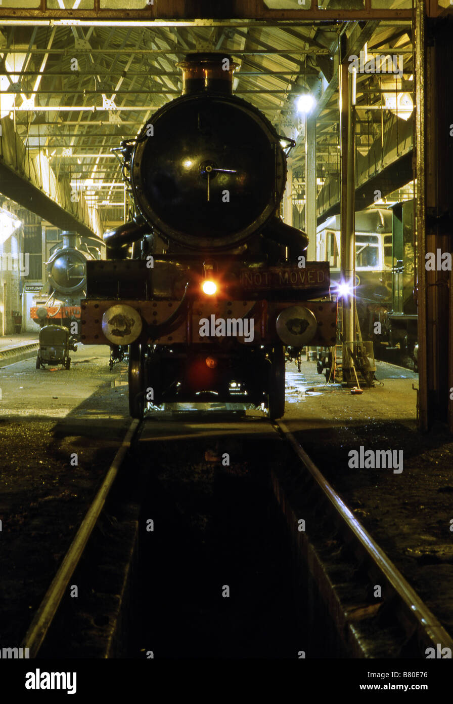 Vintage steam train at night inside with lighting Stock Photo - Alamy