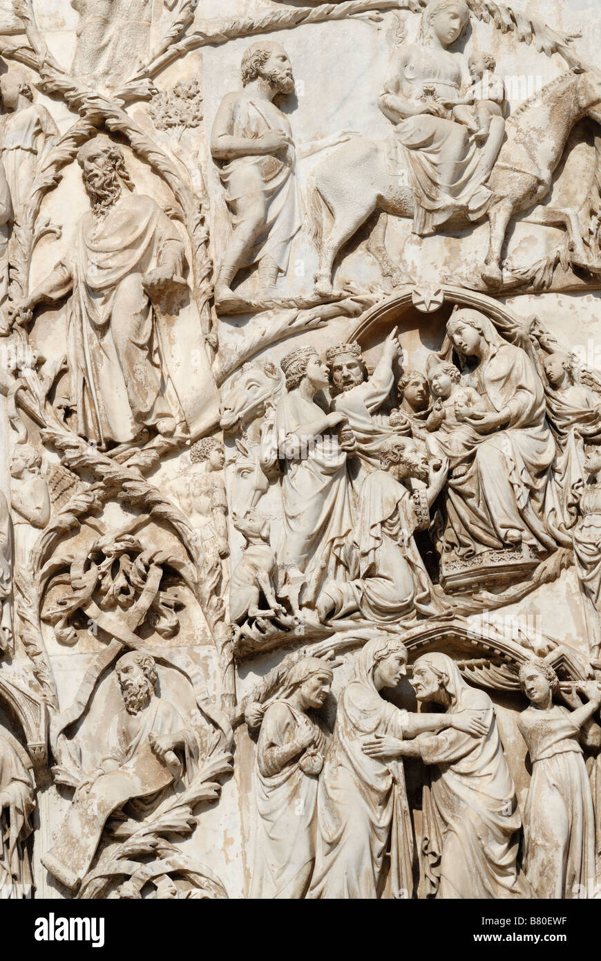 Orvieto Umbria Italy Detail of marble bas reliefs on the facade of the ...