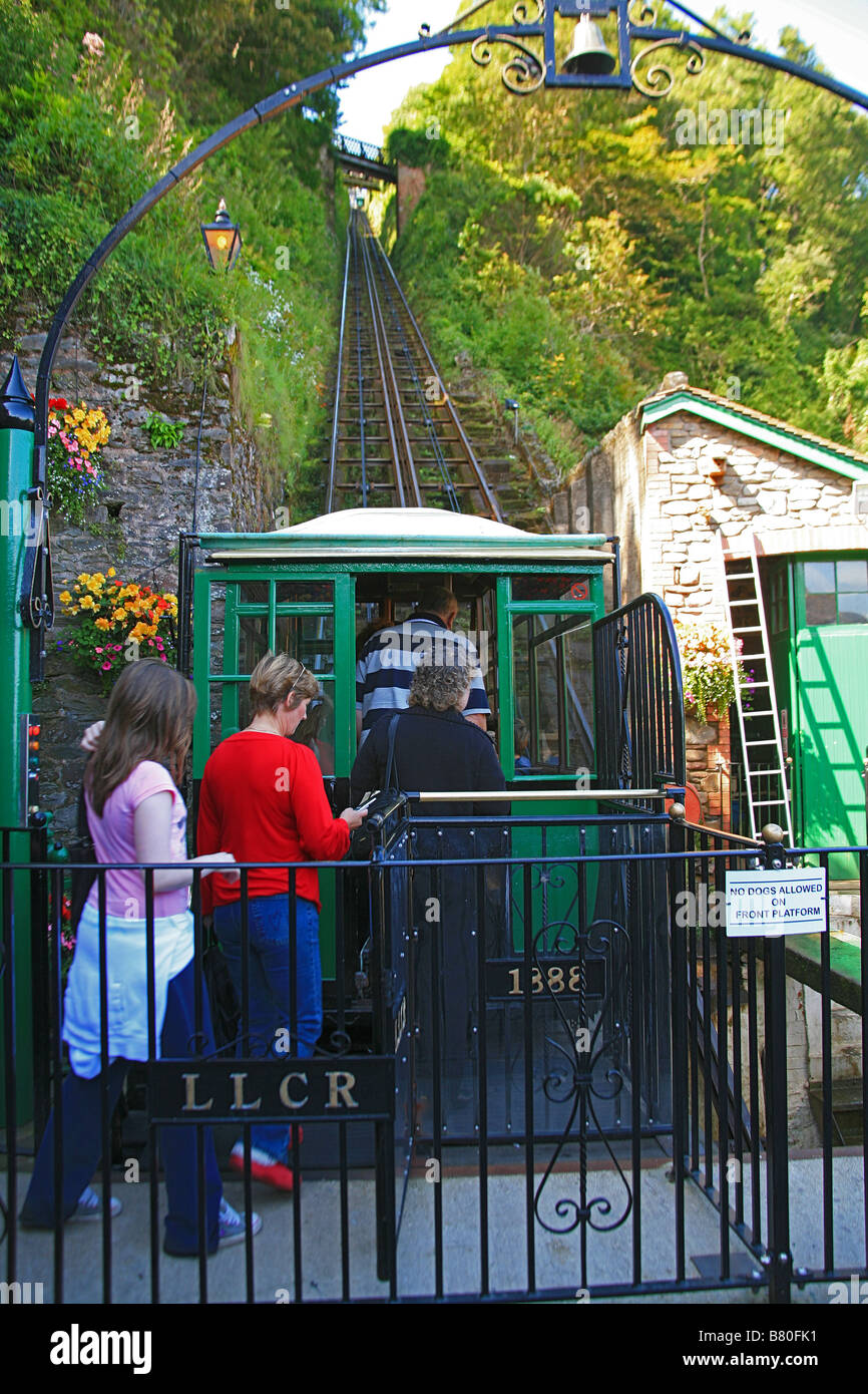 Passengers boarding one of the cars on the Lynton & Lynmouth Cliff ...