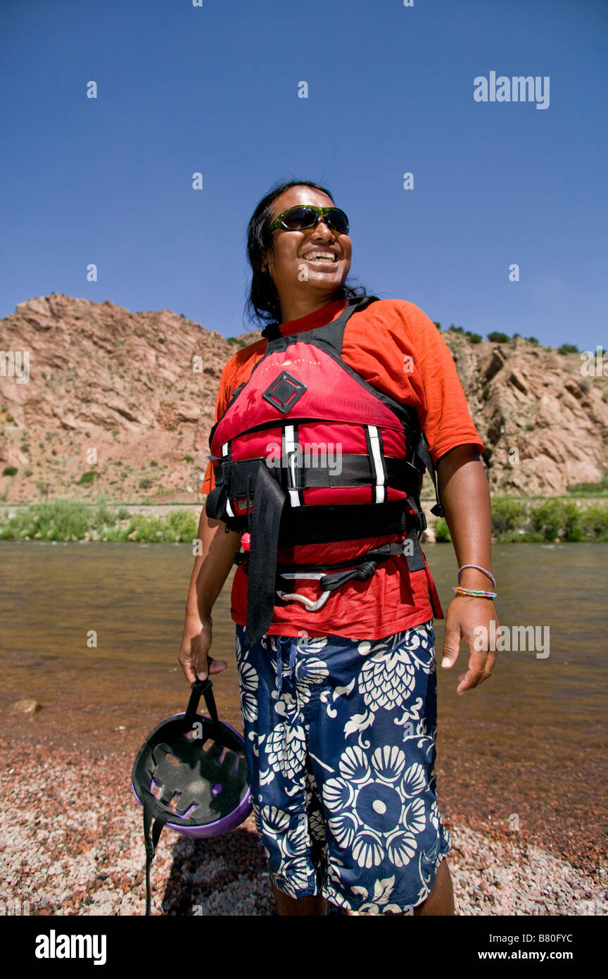 Portrait of Nepalese rafting river guide on the Arkansas River Stock ...