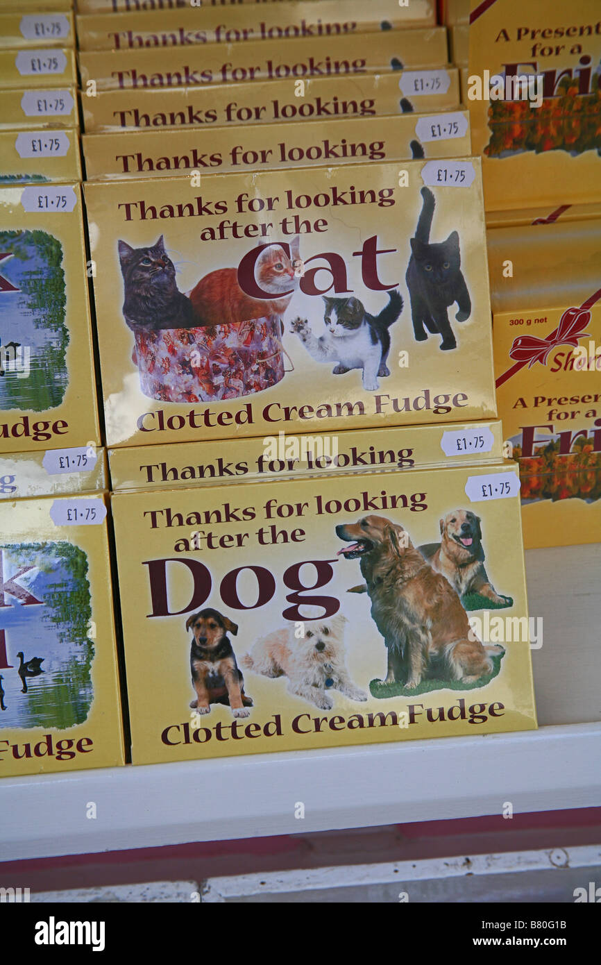 Shop front display of fudge in a sweet shop in Lynmouth, North Devon ...