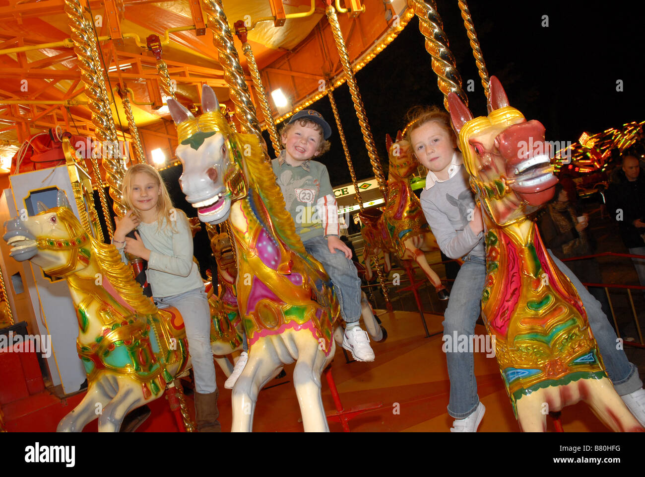 Children on Fairground ride at Walsall Illuminations at the Arboretum ...