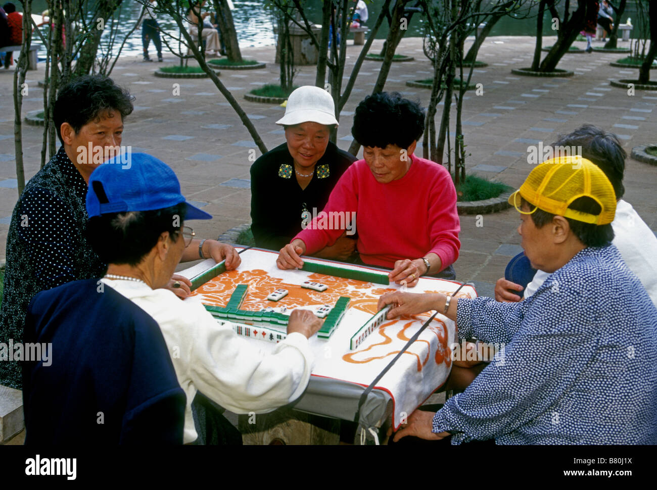 Chinese women, women, mahjong players, playing mahjong, Green Lake Park ...