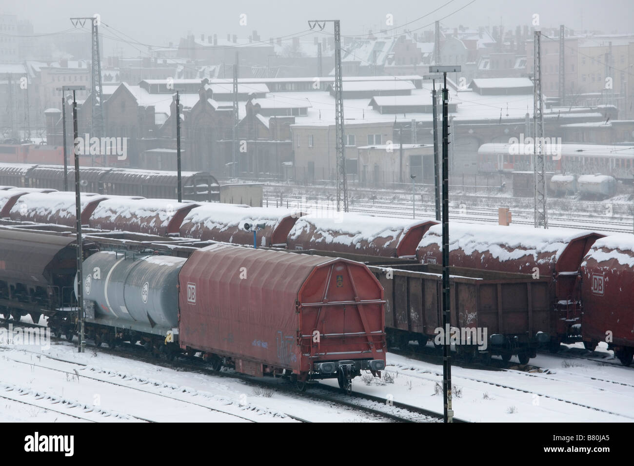 freight trains in freight depot in winter Stock Photo - Alamy