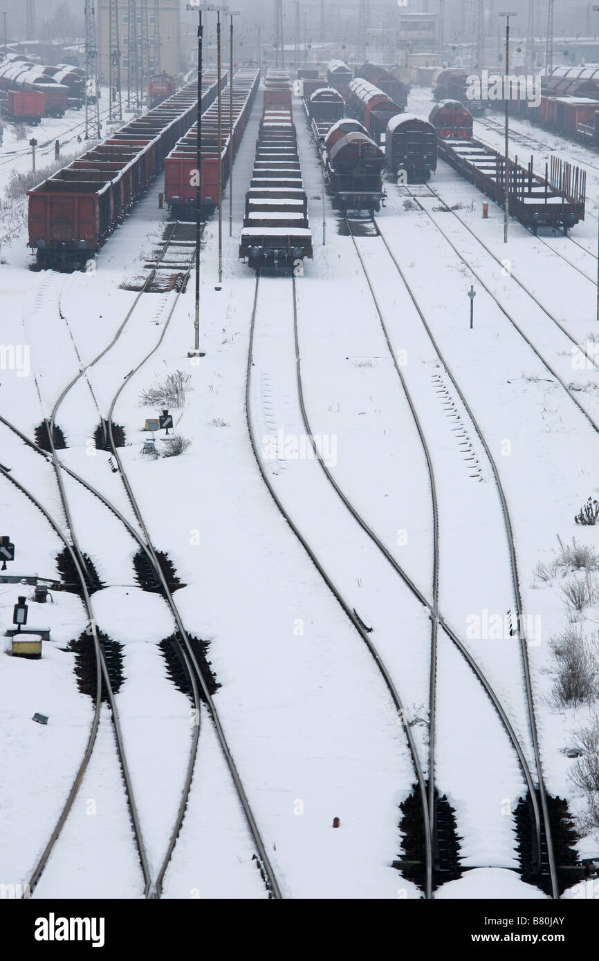 rails and freight trains in winter Stock Photo - Alamy