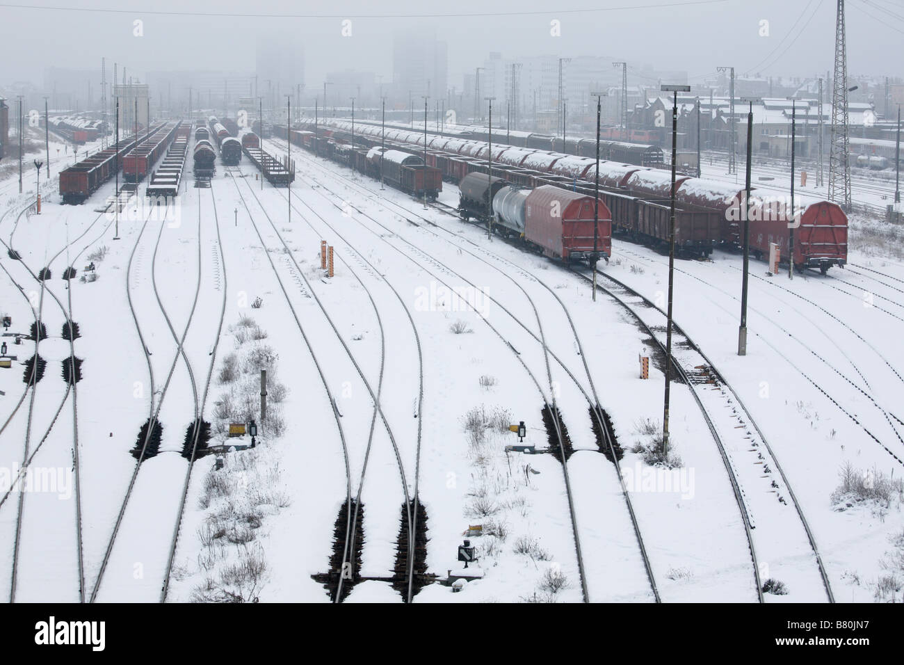 rails and freight trains in winter Stock Photo - Alamy