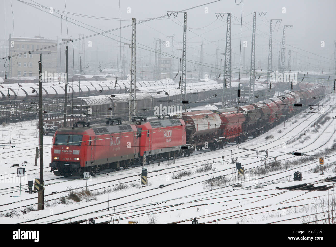 freight train in freight depot in winter in Halle, Germany Stock Photo ...
