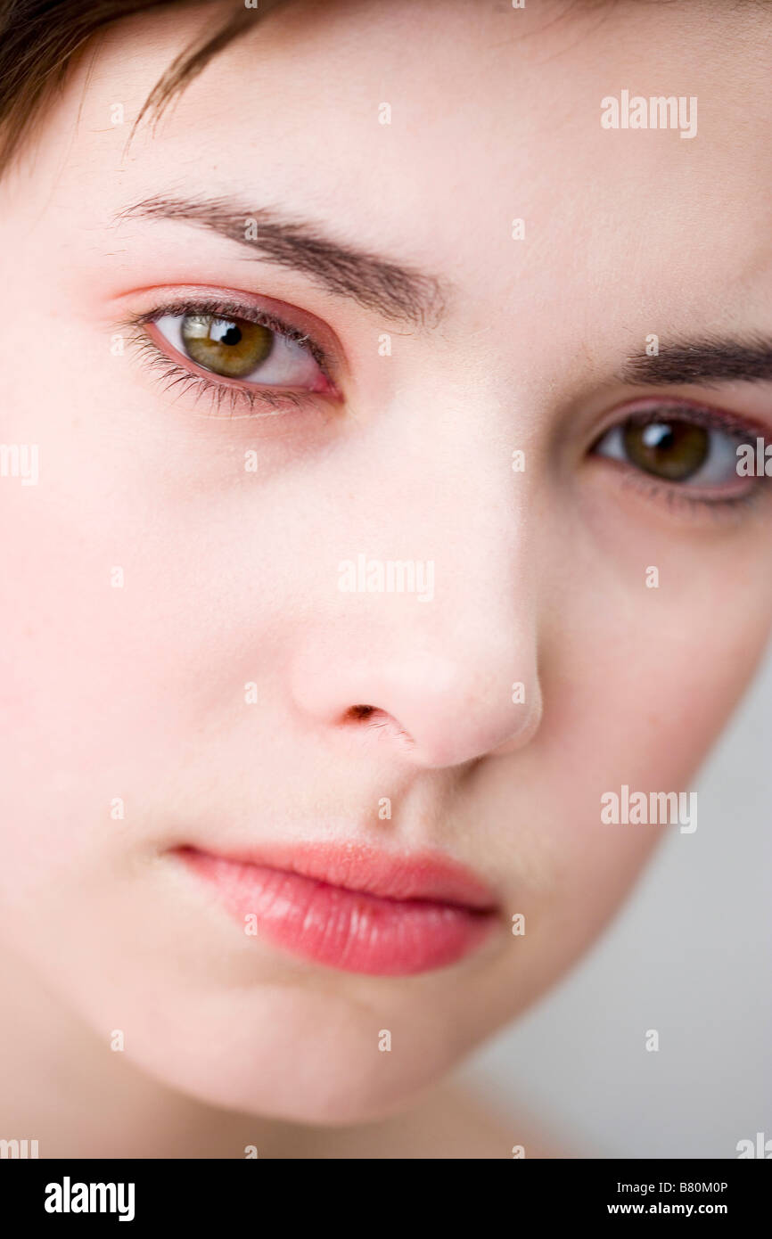 Close up to a young woman s face with make up side view Stock Photo - Alamy