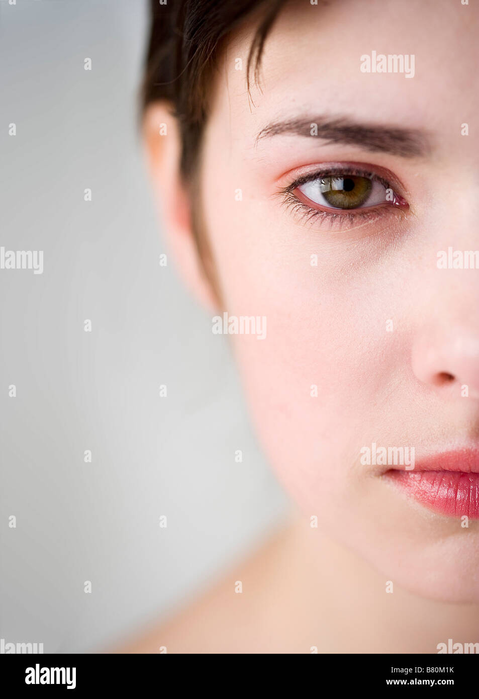 Close up to a young woman s right face Stock Photo - Alamy