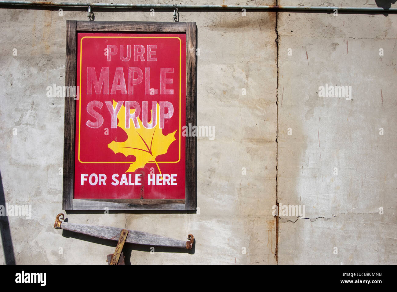A sign advertising pure maple syrup at Sugarbush Farm in Vermont ...