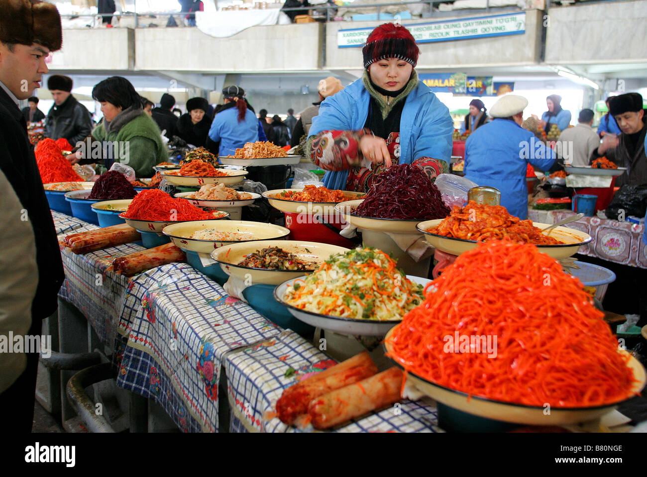 KOREAN SALAD SELLER & STALL CHORSUE BAZAAR TASHKENT TASHKENT UZBEKISTAN ...