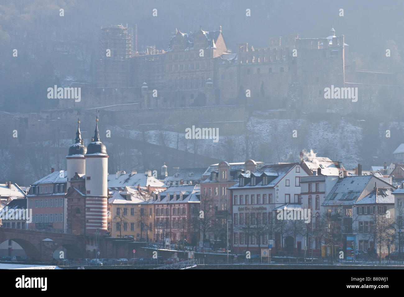 Heidelberg castle in winter fog Stock Photo - Alamy