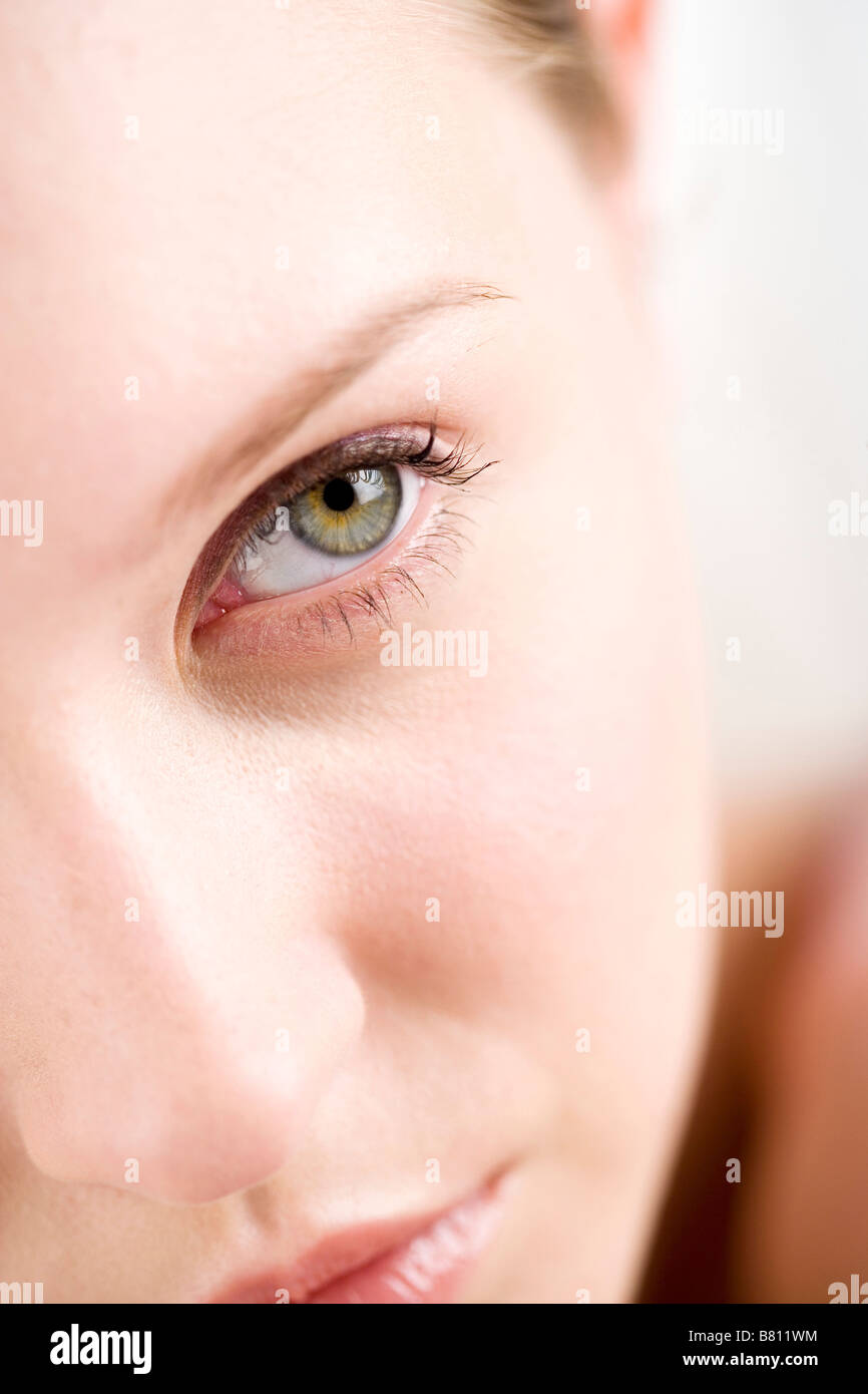 Close up to a young woman s right face Stock Photo - Alamy