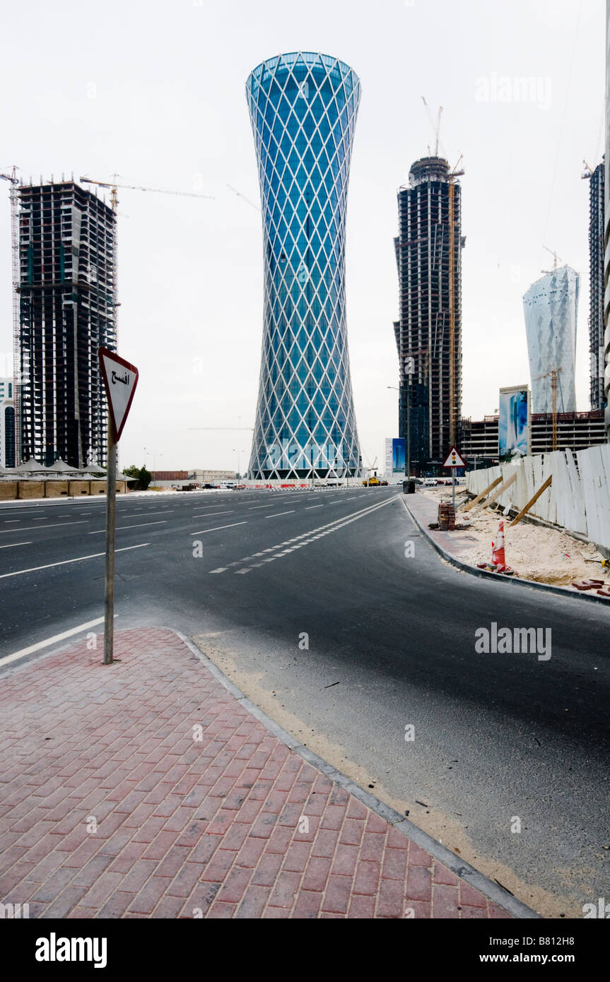 Tornado Tower and office towers under construction, Doha, Qatar Stock ...