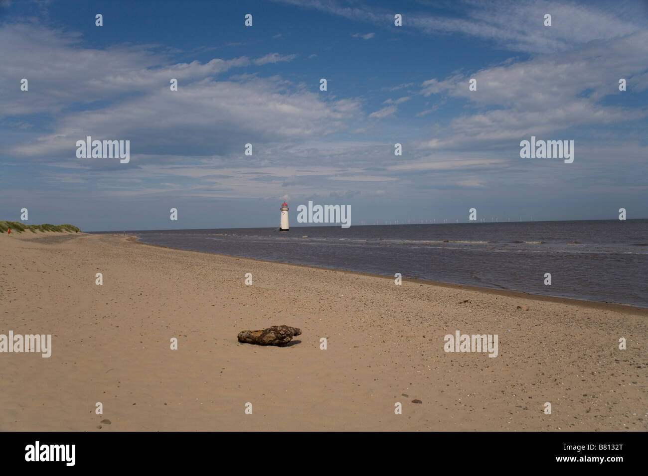 Talacre beach and the Point of Ayr lighthouse on the Dee Estuary in ...