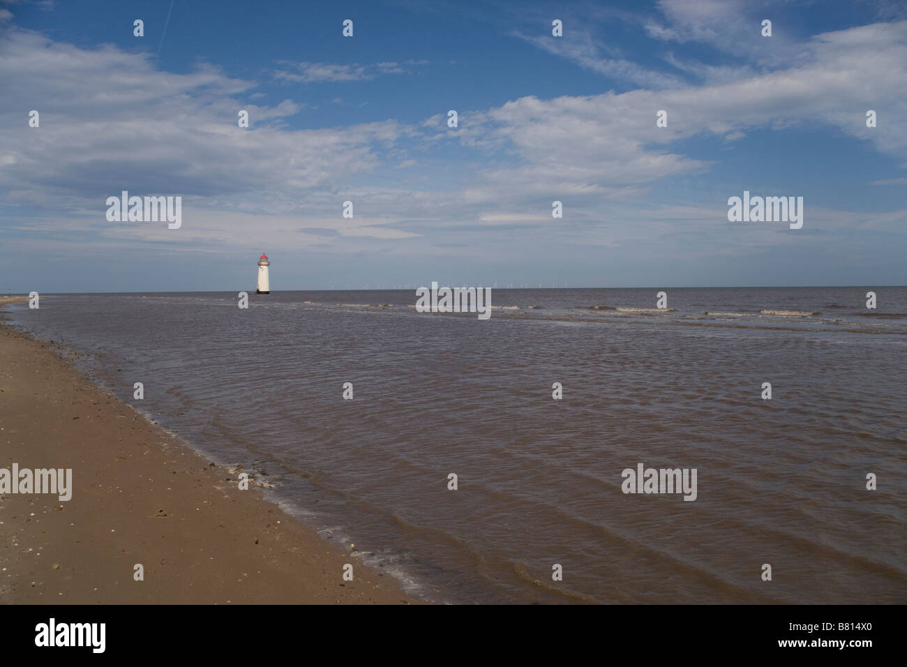 Talacre beach and the Point of Ayr lighthouse on the Dee Estuary in ...