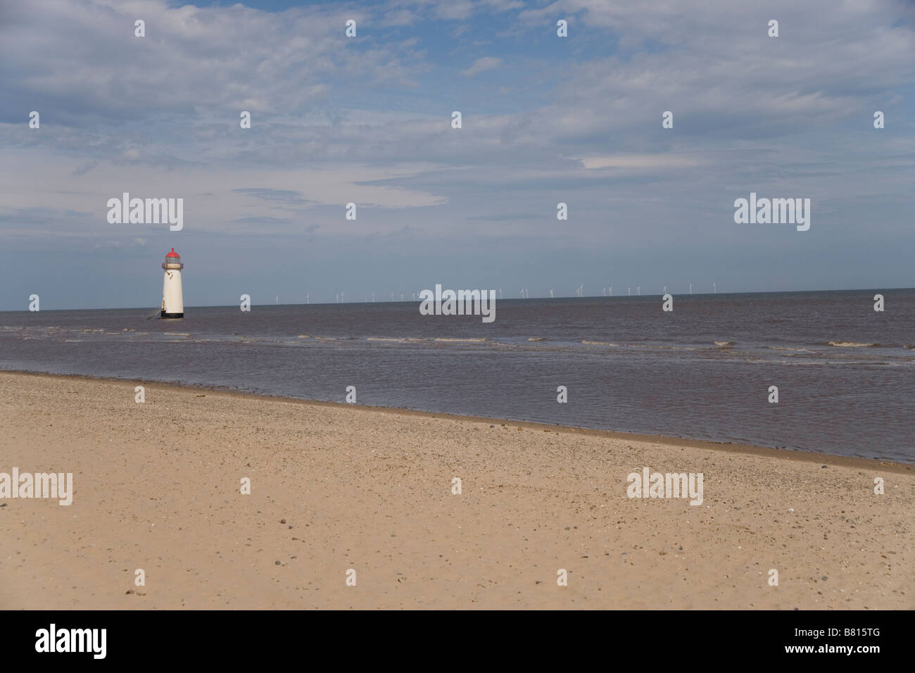 Talacre beach and the Point of Ayr lighthouse on the Dee Estuary in ...