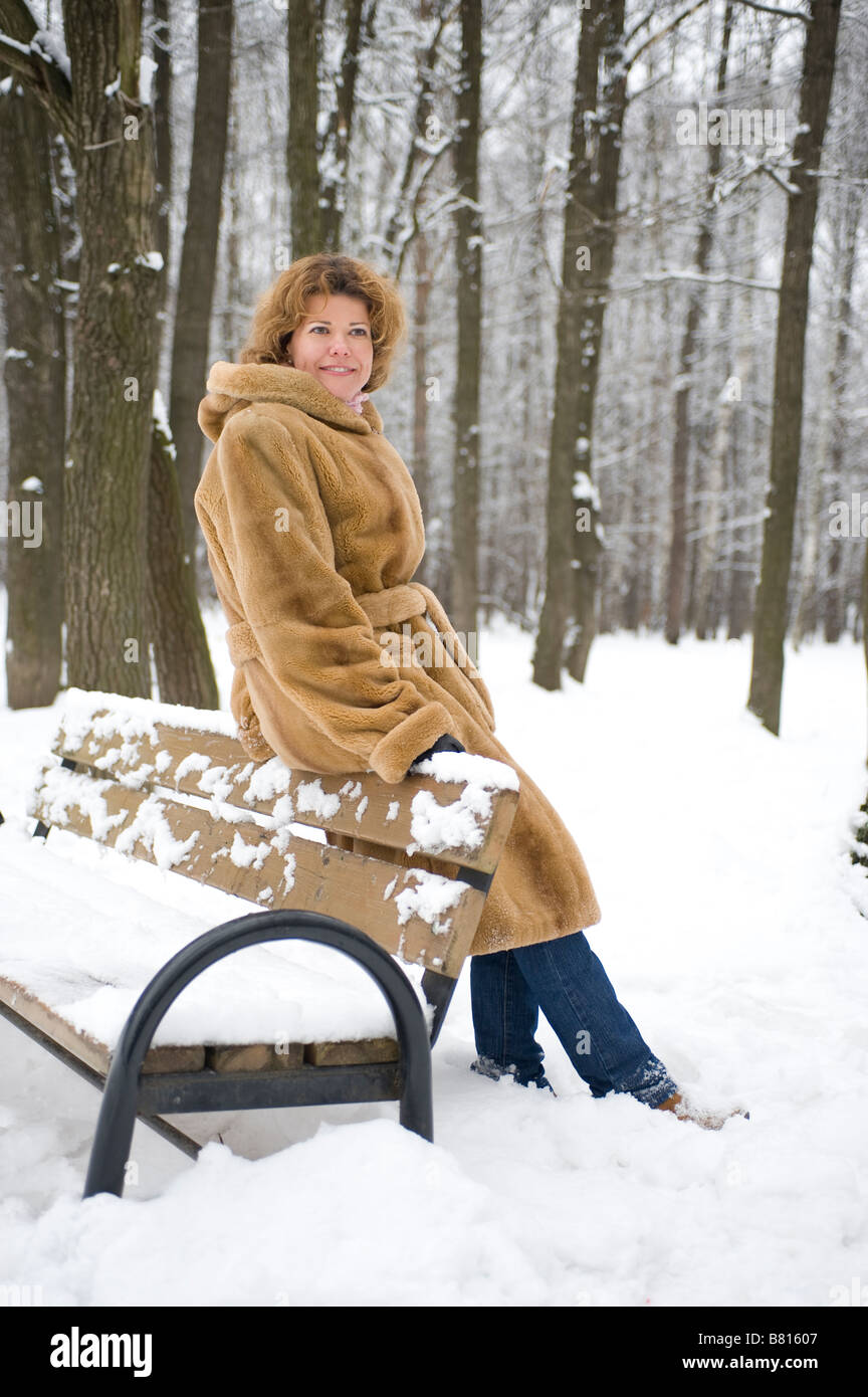 portrait on nature woman on bench Stock Photo - Alamy