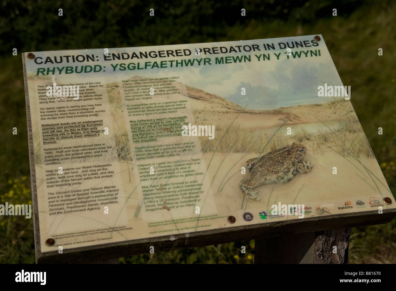 Talacre beach and Natterjack toad sign on the Dee Estuary in North ...