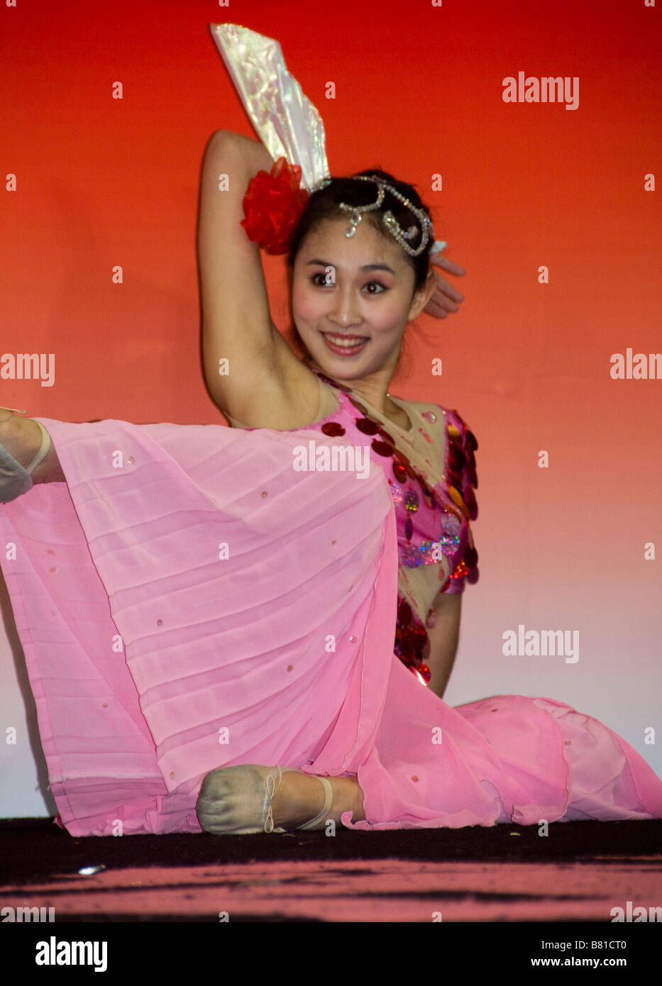 Chinese dancer performing at Chinese New Year show in Bangkok Thailand ...