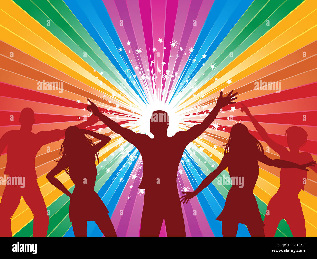 silhouette people dancing in front of a rainbow background Stock Photo ...