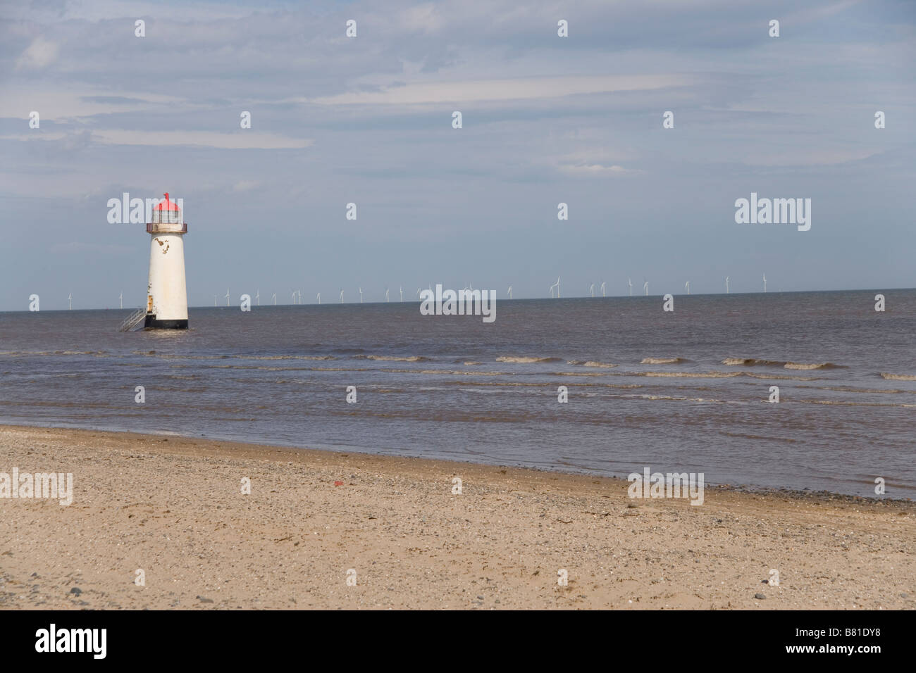 Talacre beach and the Point of Ayr lighthouse on the Dee Estuary in ...