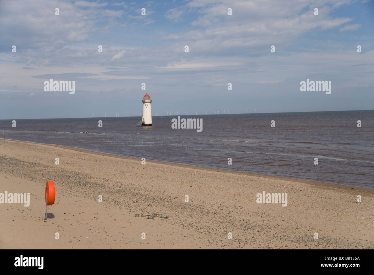 Talacre beach and the Point of Ayr lighthouse on the Dee Estuary in ...