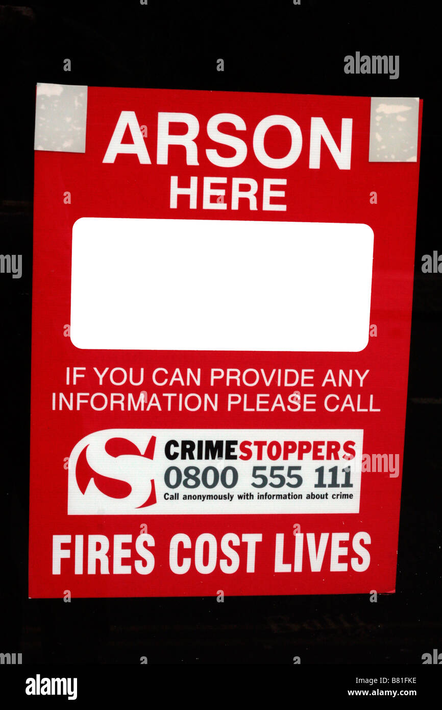 Arson Here Poster Stock Photo - Alamy