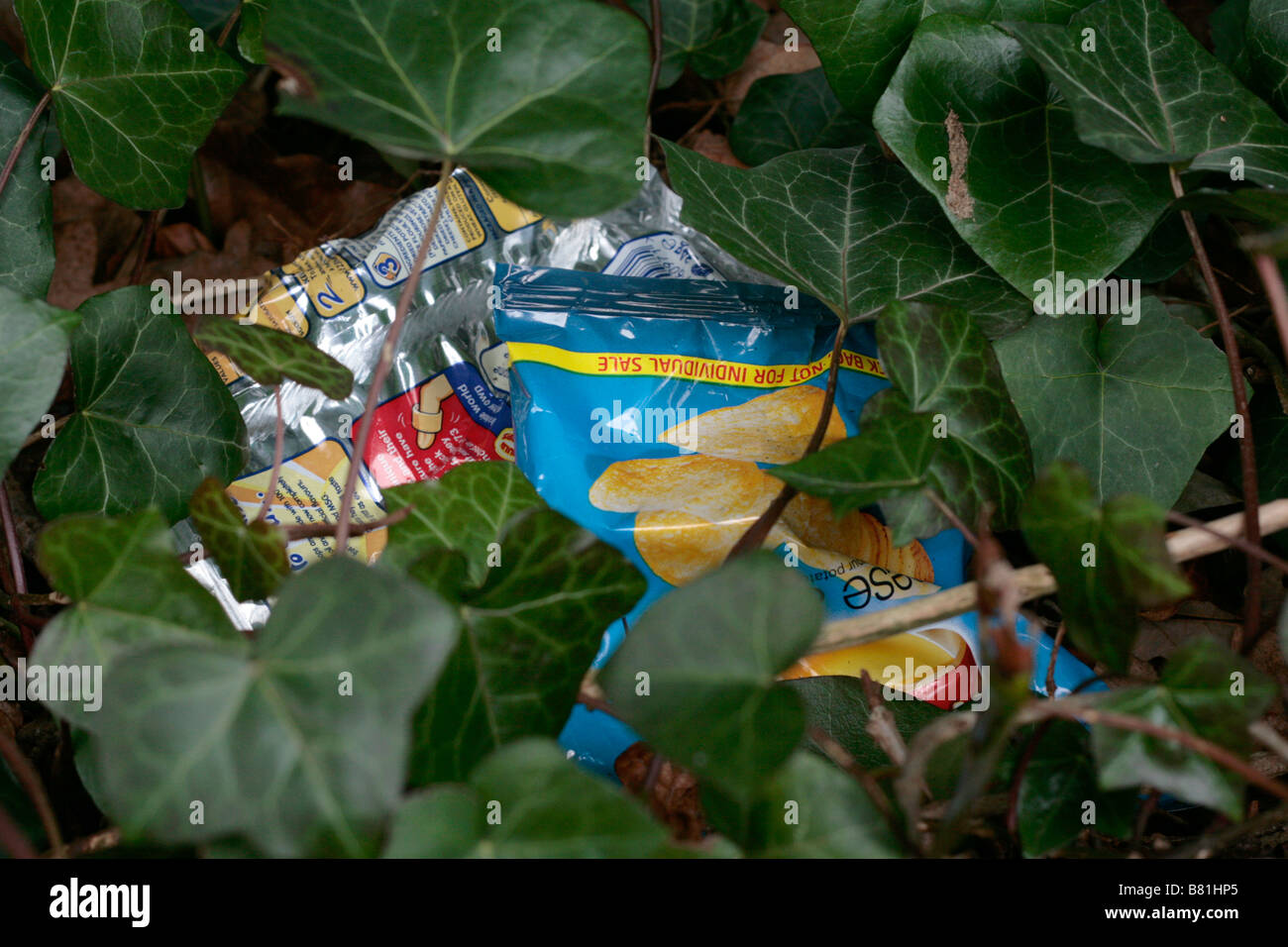 Discarded crisp packets litter the countryside Stock Photo - Alamy