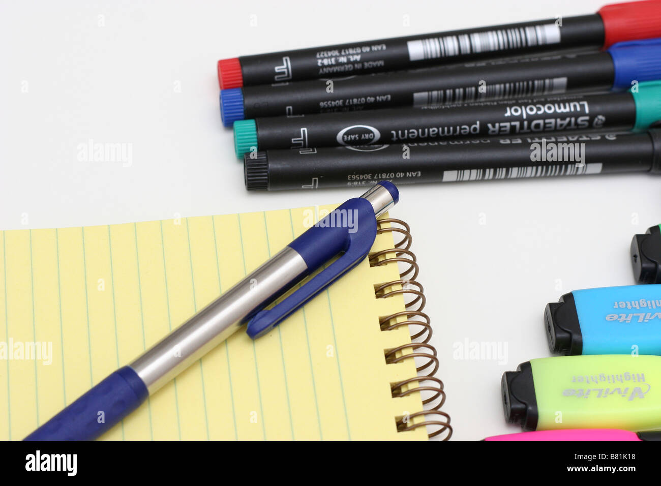 Pen Notebook and markers Stock Photo - Alamy
