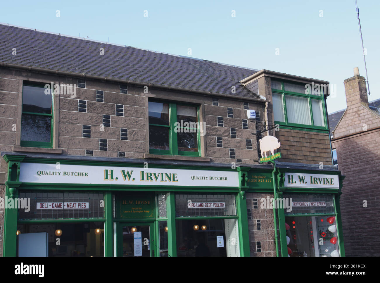 exterior of butcher shop Blairgowrie Perthshire Scotland February 2009 ...